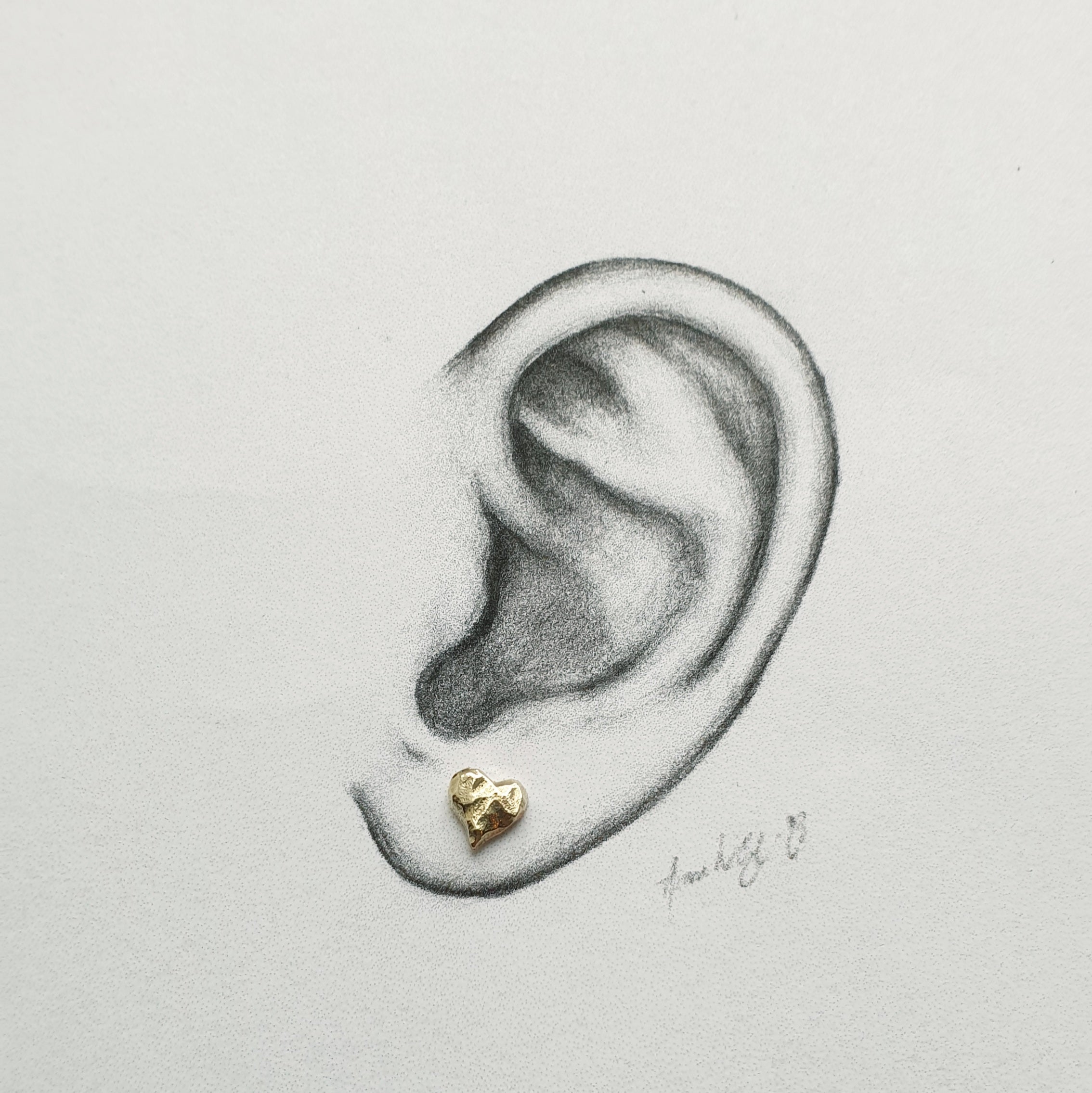 Hjarte miniatyr øyrepynt 14k gull | ØVREBØ smykkeverkstad